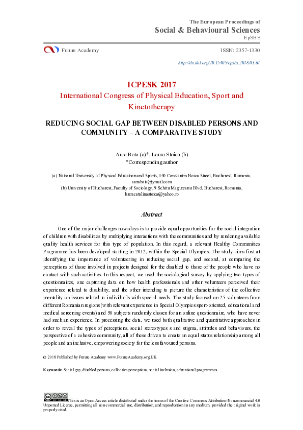 (PDF) Reducing Social Gap Between Disabled Persons and Community – A ...