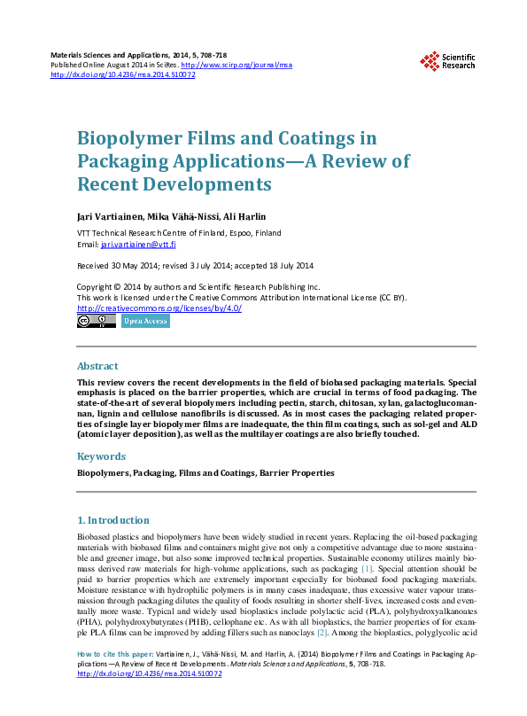 (PDF) Biopolymer Films and Coatings in Packaging Applications—A Review ...