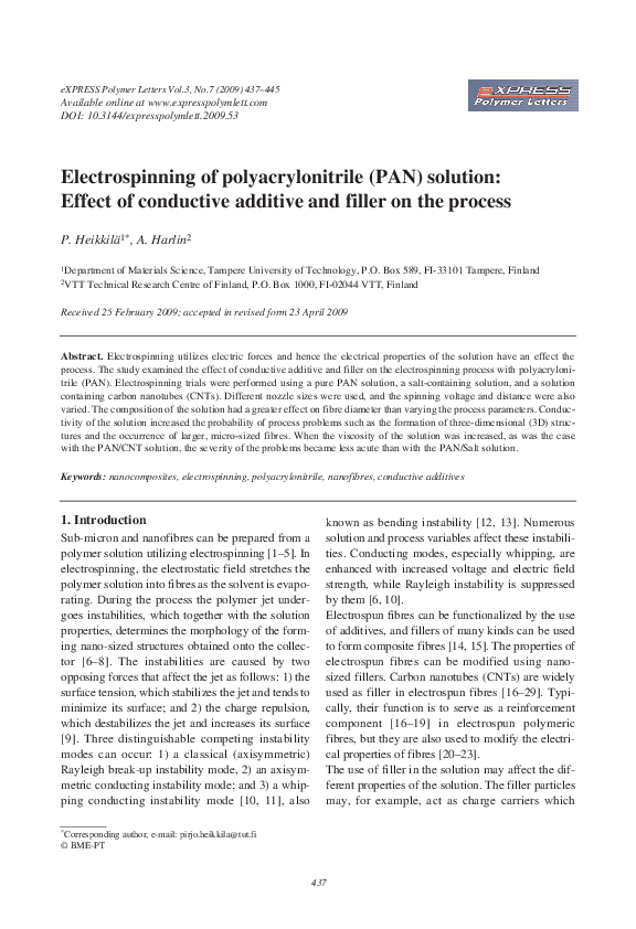 (PDF) Electrospinning of polyacrylonitrile (PAN) solution: Effect of ...