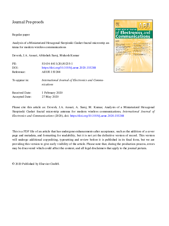 (PDF) Analysis of a Miniaturized Hexagonal Sierpinski Gasket fractal ...