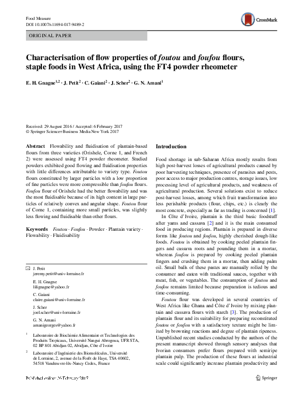(PDF) Characterisation of flow properties of foutou and foufou flours ...