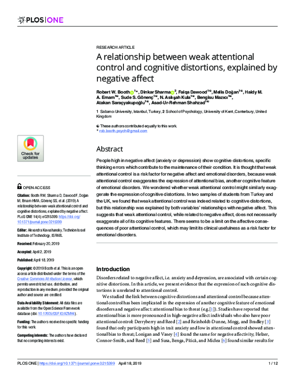 (PDF) A relationship between weak attentional control and cognitive ...