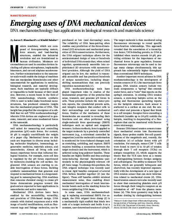 (PDF) Emerging uses of DNA mechanical devices