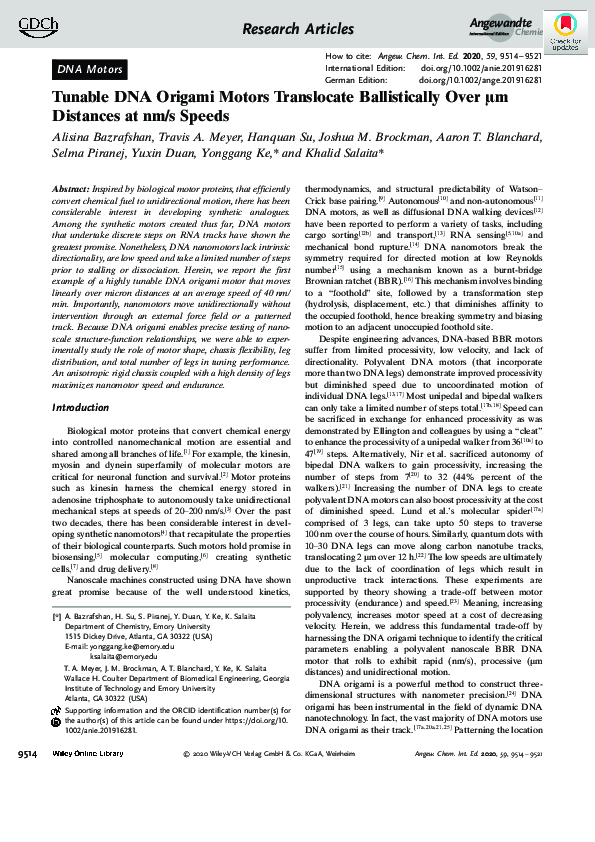 (PDF) Tunable DNA Origami Motors Translocate Ballistically Over μm ...