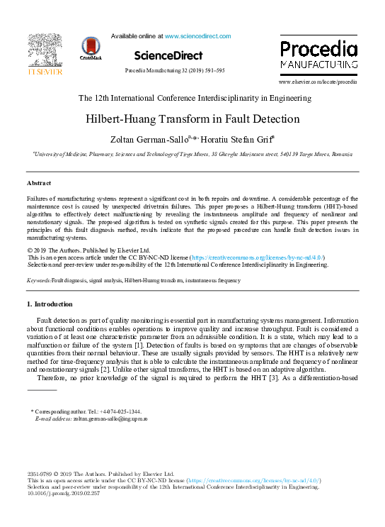 Pdf Hilbert Huang Transform In Fault Detection Zoltan German