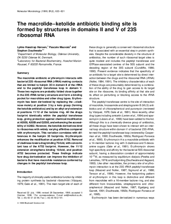 (PDF) The macrolide-ketolide antibiotic binding site is formed by ...