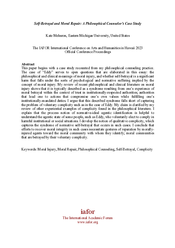 (PDF) Self-Betrayal and Moral Repair: A Philosophical Counselor’s Case ...