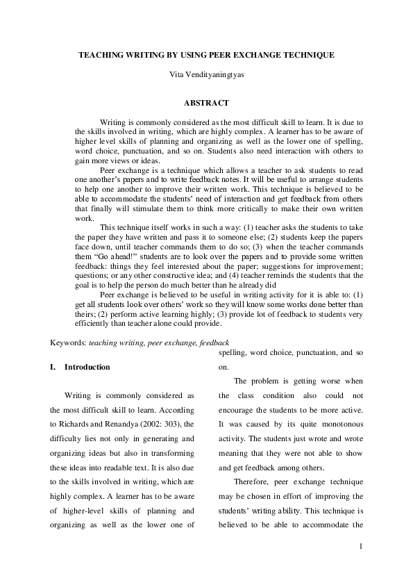 (PDF) Teaching Writing by Using Peer Exchange Technique