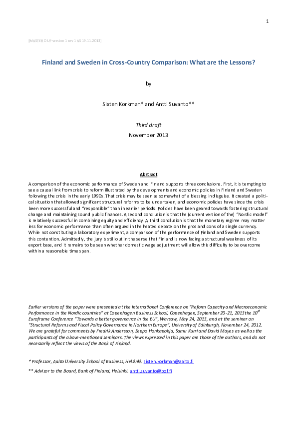 (PDF) Finland and Sweden in a Cross-Country Comparison