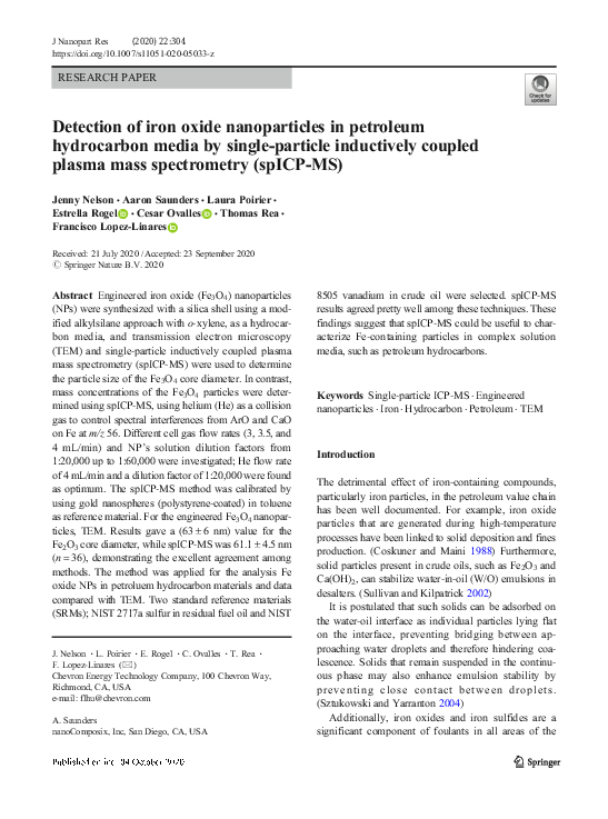 (PDF) Detection of iron oxide nanoparticles in petroleum hydrocarbon media by single-particle ...