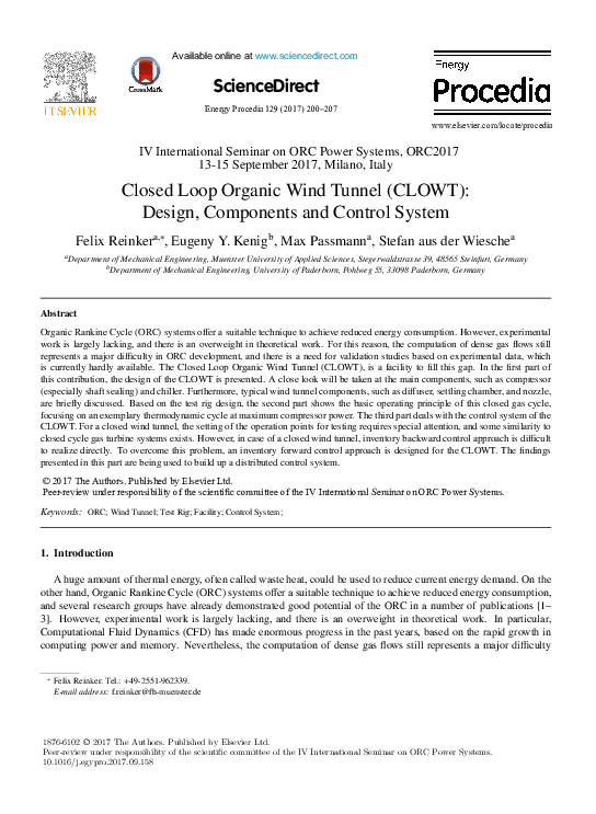(PDF) Closed Loop Organic Wind Tunnel (CLOWT): Design, Components and Control System