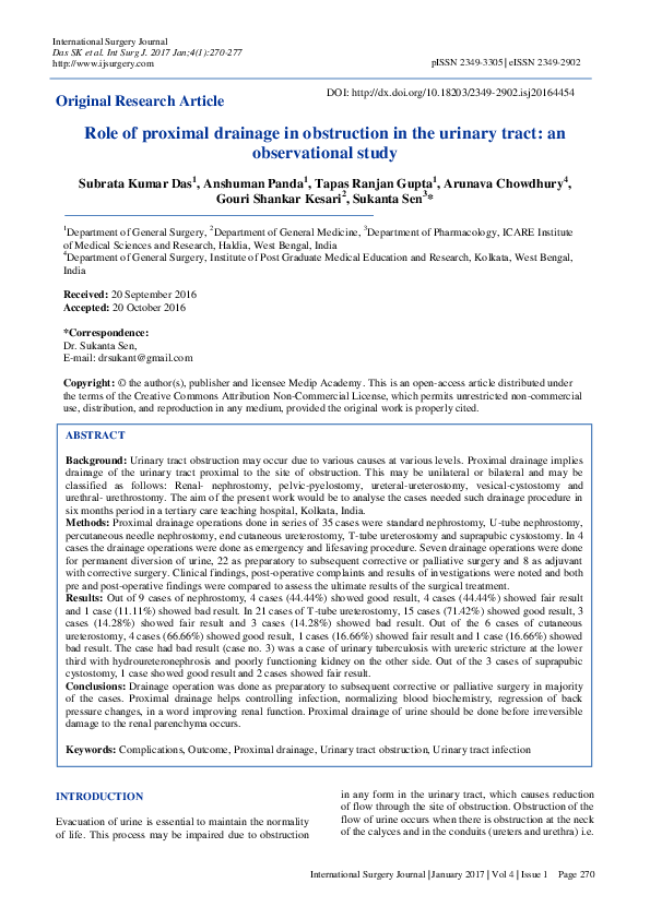 (PDF) Role of proximal drainage in obstruction in the urinary tract: an ...