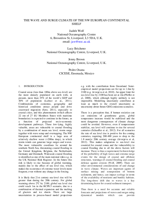 (PDF) The wave and surge climate of the NW European continental shelf