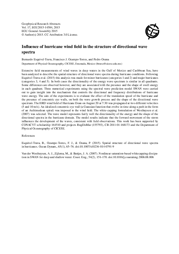 (PDF) Spatial structure of directional wave spectra in hurricanes