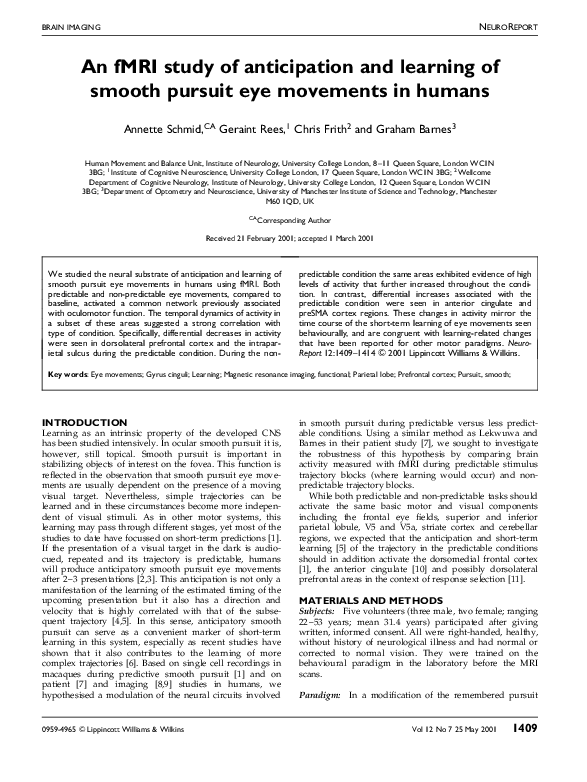 (PDF) An fMRI study of anticipation and learning of smooth pursuit eye ...