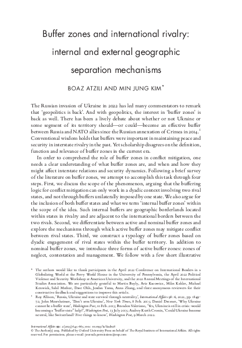 (PDF) Buffer zones and international rivalry: internal and external geographic separation mechanisms