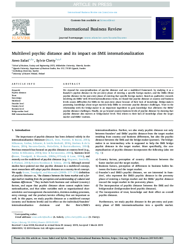 (PDF) Multilevel psychic distance and its impact on SME ...