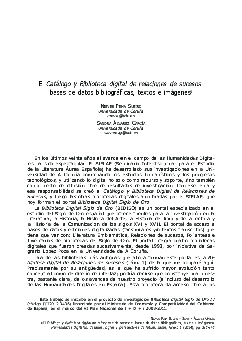 (PDF) El Catálogo y Biblioteca digital de relaciones de sucesos: bases de datos bibliográficas ...
