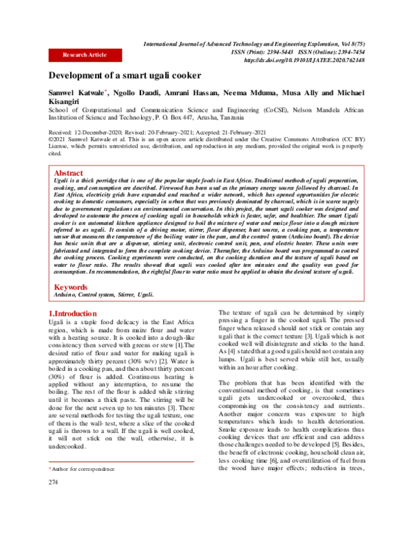 (PDF) Development of a smart ugali cooker