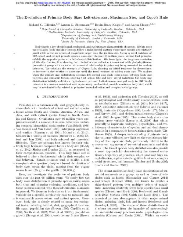 (PDF) The Evolution of Primate Body Size: Left-skewness, Maximum Size ...