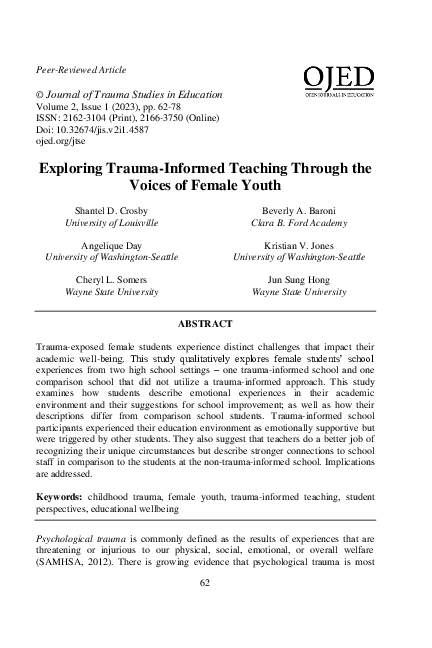 (PDF) Exploring Trauma-Informed Teaching Through the Voices of Female Youth