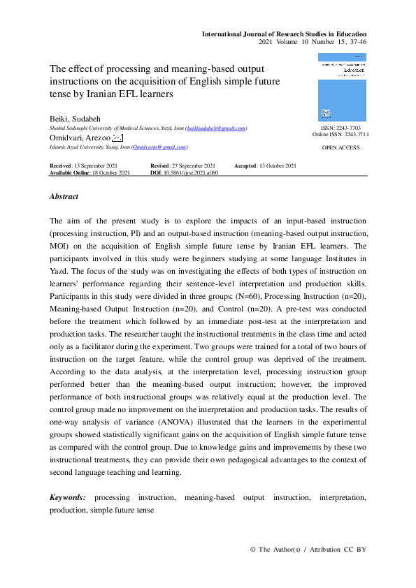 (PDF) The effect of processing and meaning-based output instructions on the acquisition of ...
