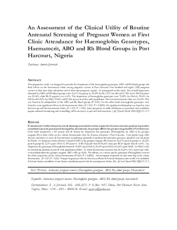 (PDF) An Assessment of the Clinical Utility of Routine Antenatal ...