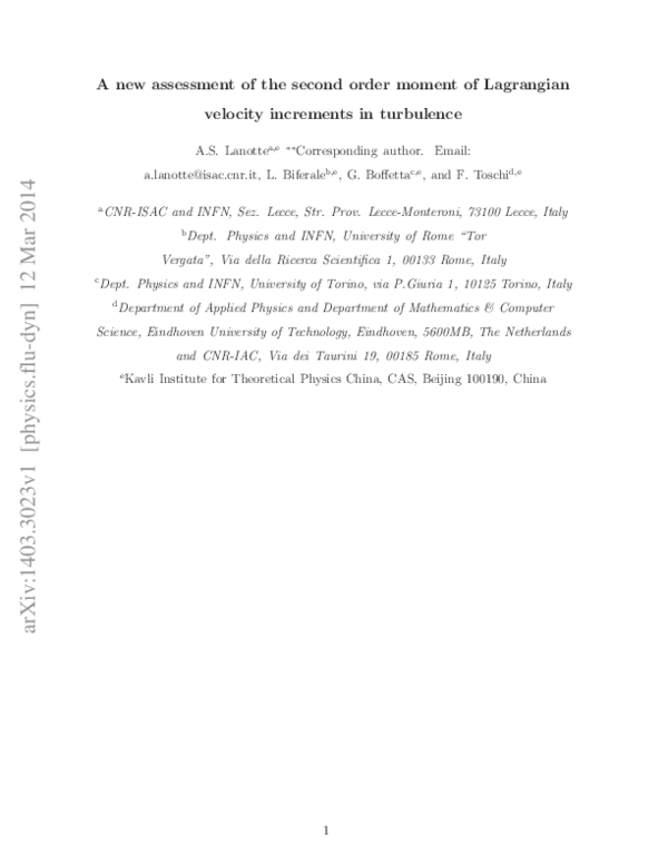 (PDF) Second-Order Lagrangian Velocity Increments in Turbulence