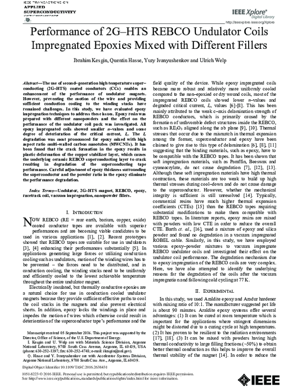 (PDF) Performance of 2G-HTS REBCO Undulator Coils Impregnated Epoxies ...