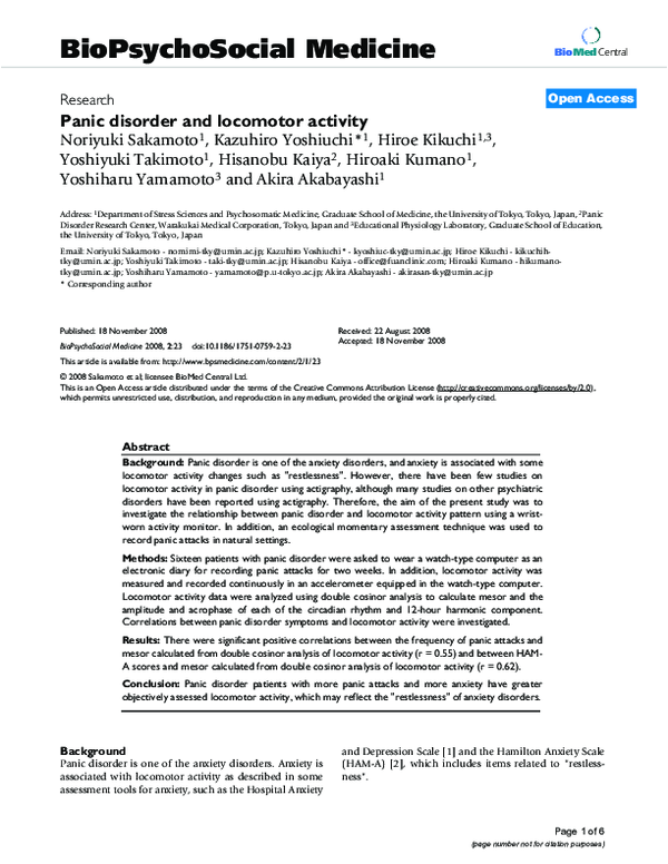 (PDF) Panic Disorder and Locomotor Activity Patterns