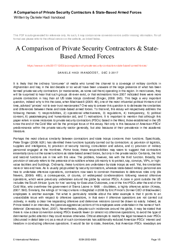 (PDF) A Comparison of Private Security Contractors & State-Based Armed ...