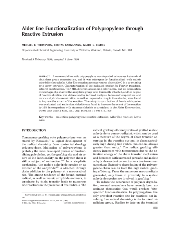 (PDF) Alder Ene functionalization of polypropylene through reactive ...