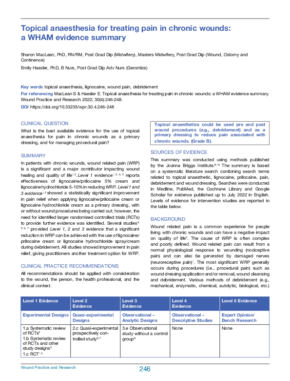 (PDF) Topical anaesthesia for treating pain in chronic wounds: a WHAM evidence summary