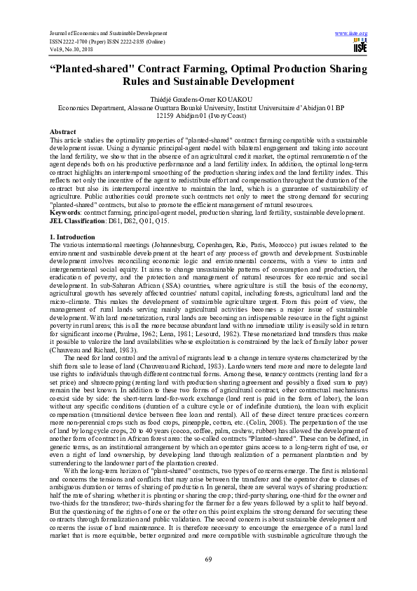 (PDF) “Planted-shared" Contract Farming, Optimal Production Sharing ...