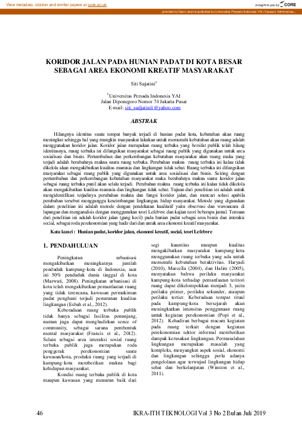 (PDF) Koridor Jalan Pada Hunian Padat DI Kota Besar Sebagai Area ...