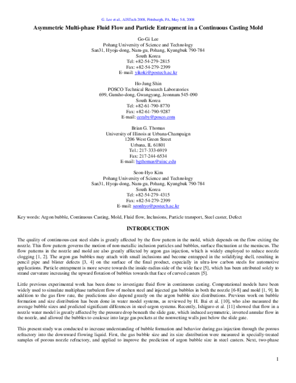 Pdf Asymmetric Multi Phase Fluid Flow And Particle Entrapment In A Continuous Casting Mold 8117