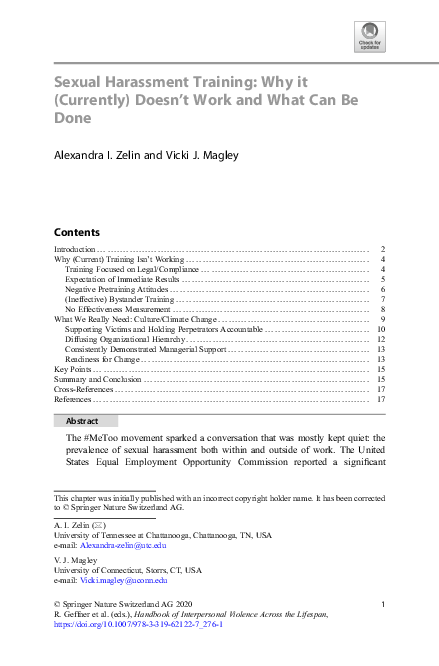 (PDF) Sexual Harassment Training: Why It (Currently) Doesn’t Work and ...