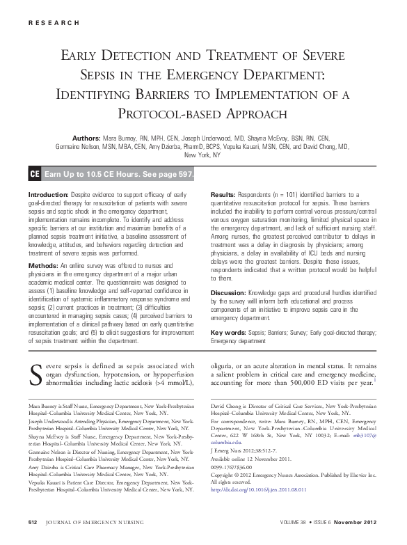 Pdf Early Detection And Treatment Of Severe Sepsis In The Emergency