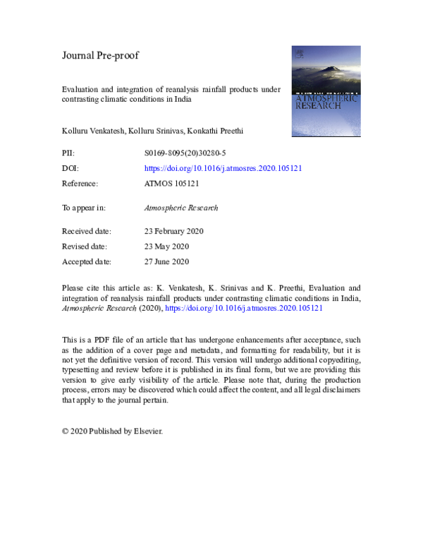 Pdf Evaluation And Integration Of Reanalysis Rainfall Products Under Contrasting Climatic