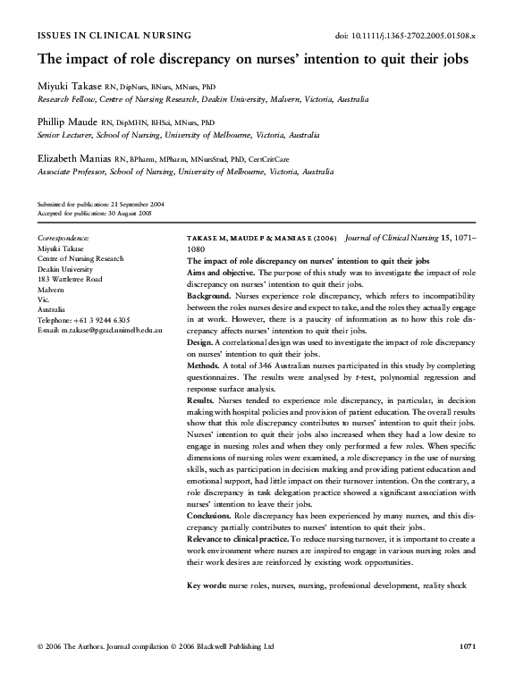 (PDF) The impact of role discrepancy on nurses' intention to quit their ...