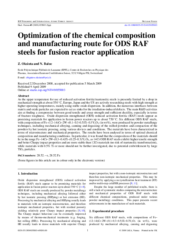 (PDF) Optimization of the chemical composition and manufacturing route ...