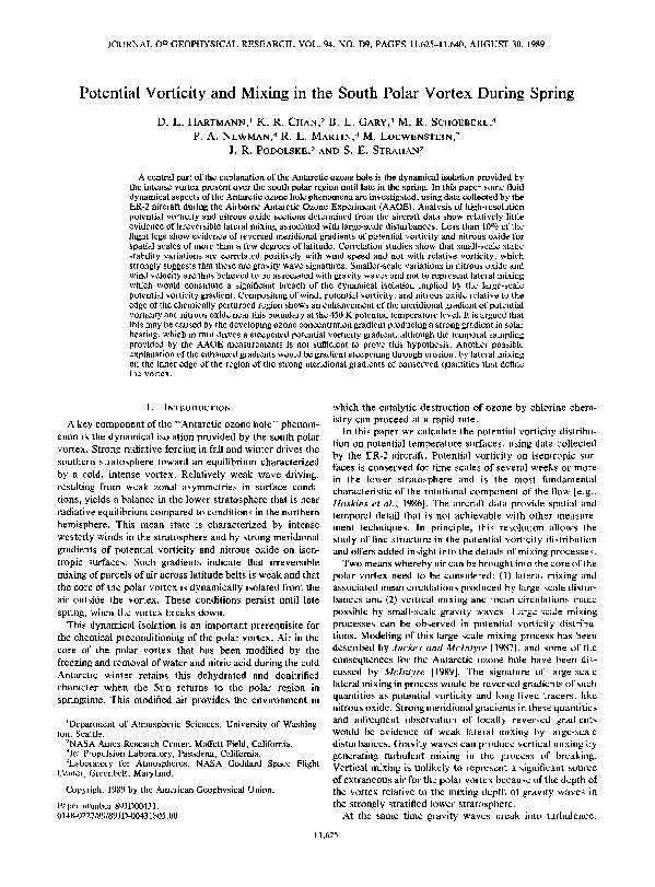 (PDF) Potential vorticity and mixing in the south polar vortex during ...