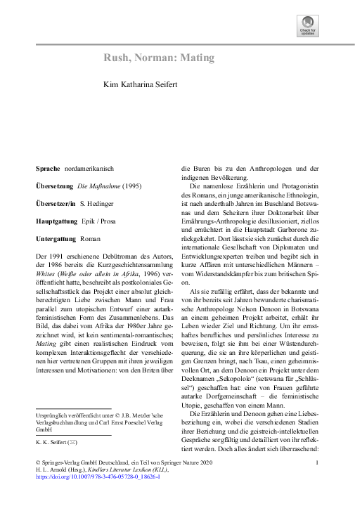 (PDF) Rush, Norman: Mating | Kim Seifert - Academia.edu