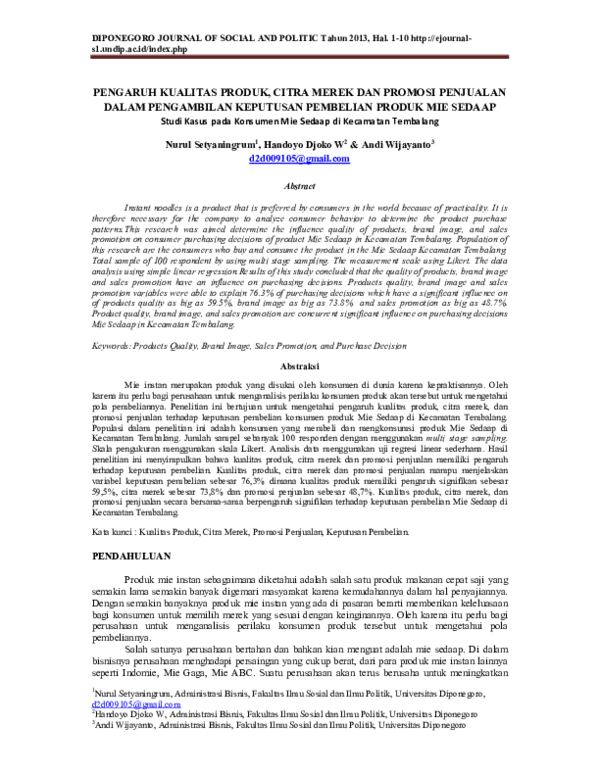 (PDF) Pengaruh Kualitas Produk, Citra Merek Dan Promosi Penjualan Dalam Pengambilan Keputusan ...