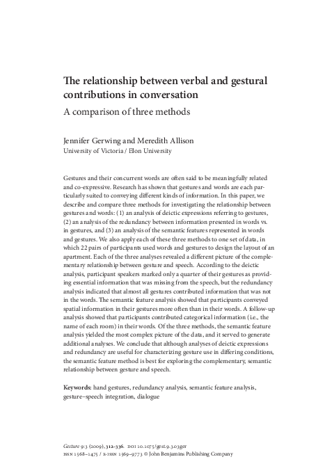 (PDF) The relationship between verbal and gestural contributions in ...