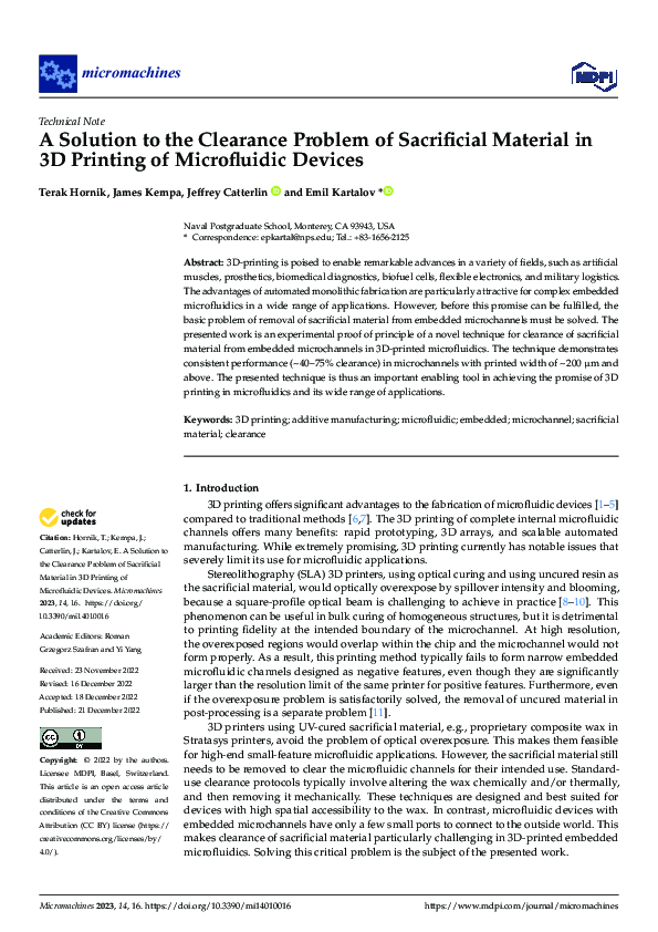 (PDF) Clearing Sacrificial Material in 3D Printing