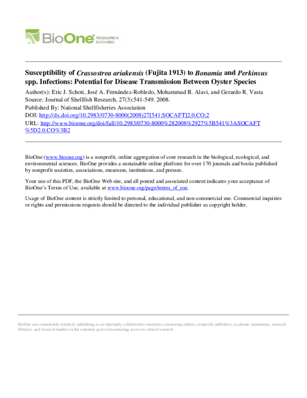 (PDF) Susceptibility of Crassostrea ariakensis (Fujita 1913) to Bonamia ...