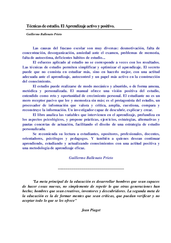 (PDF) Técnicas de estudio: el aprendizaje activo y positivo