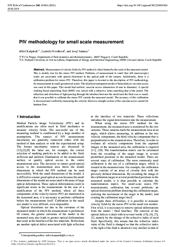(PDF) PIV methodology for small scale measurement