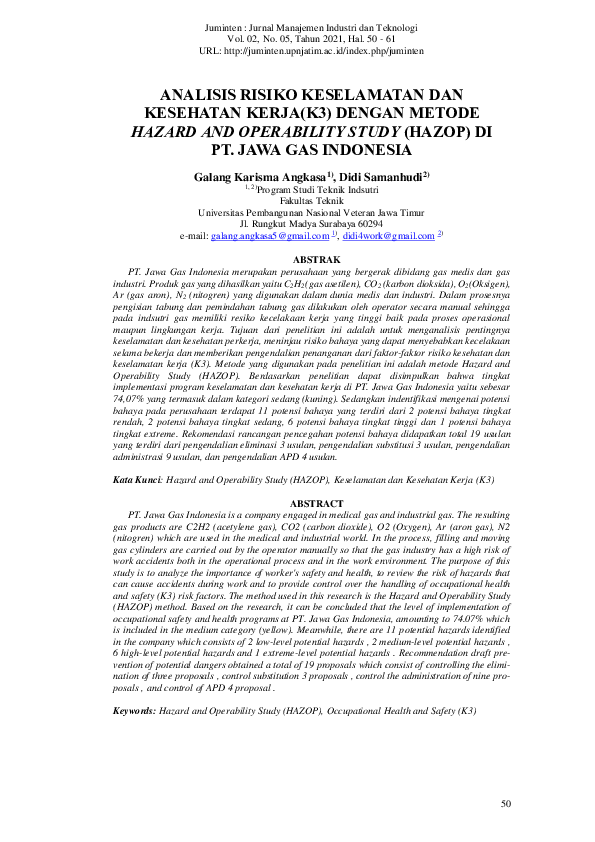 (PDF) Analisis Risiko Keselamatan dan Kesehatan Kerja (K3) dengan ...